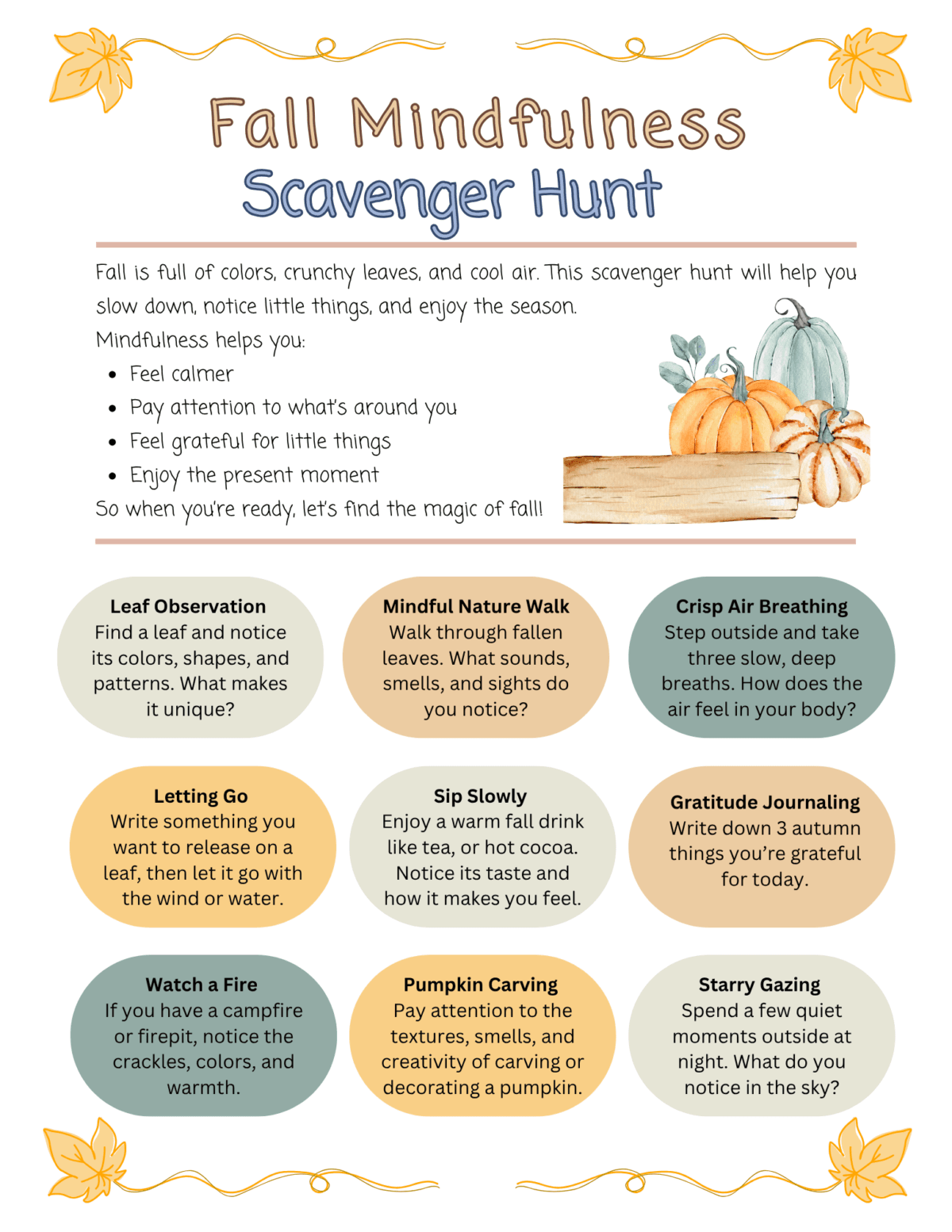 Fall Mindfulness Scavenger Hunt – Fort Garry Women’s Resource Centre